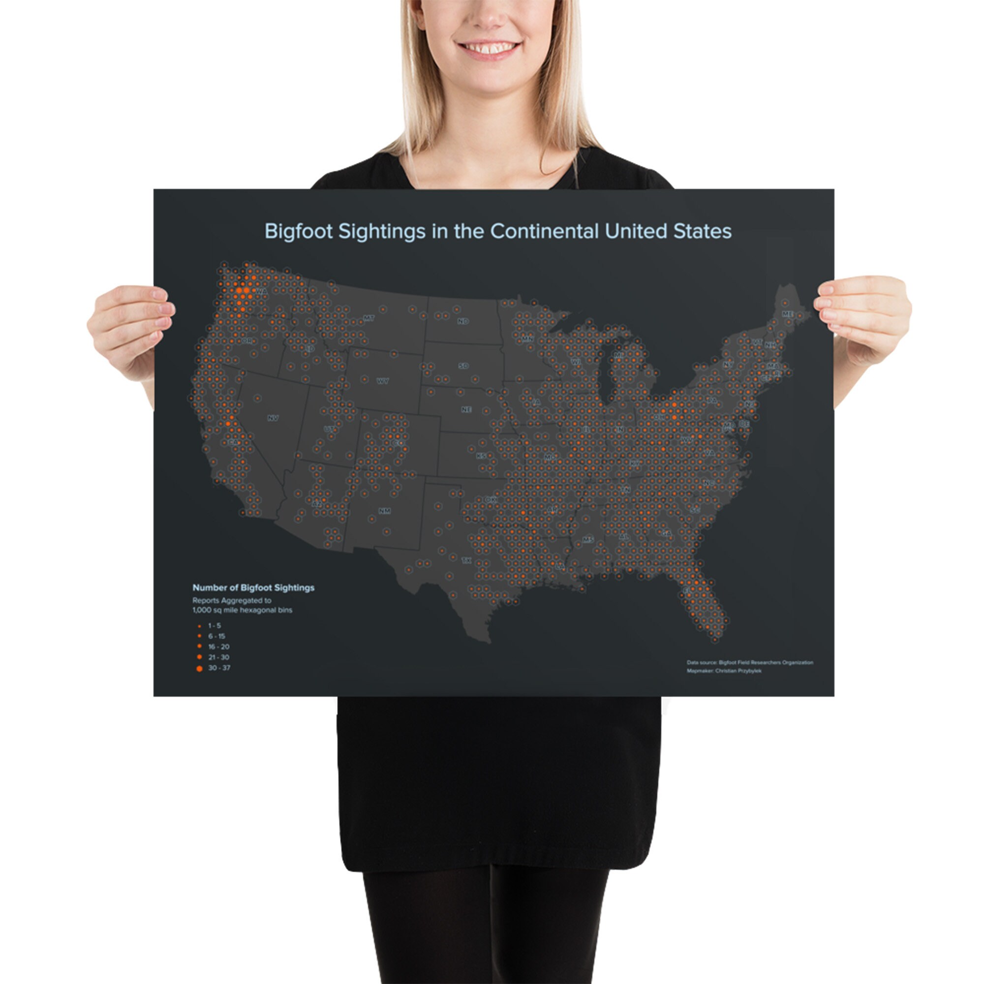 Bigfoot Sightings Hotspots in the Continental United States Map ...