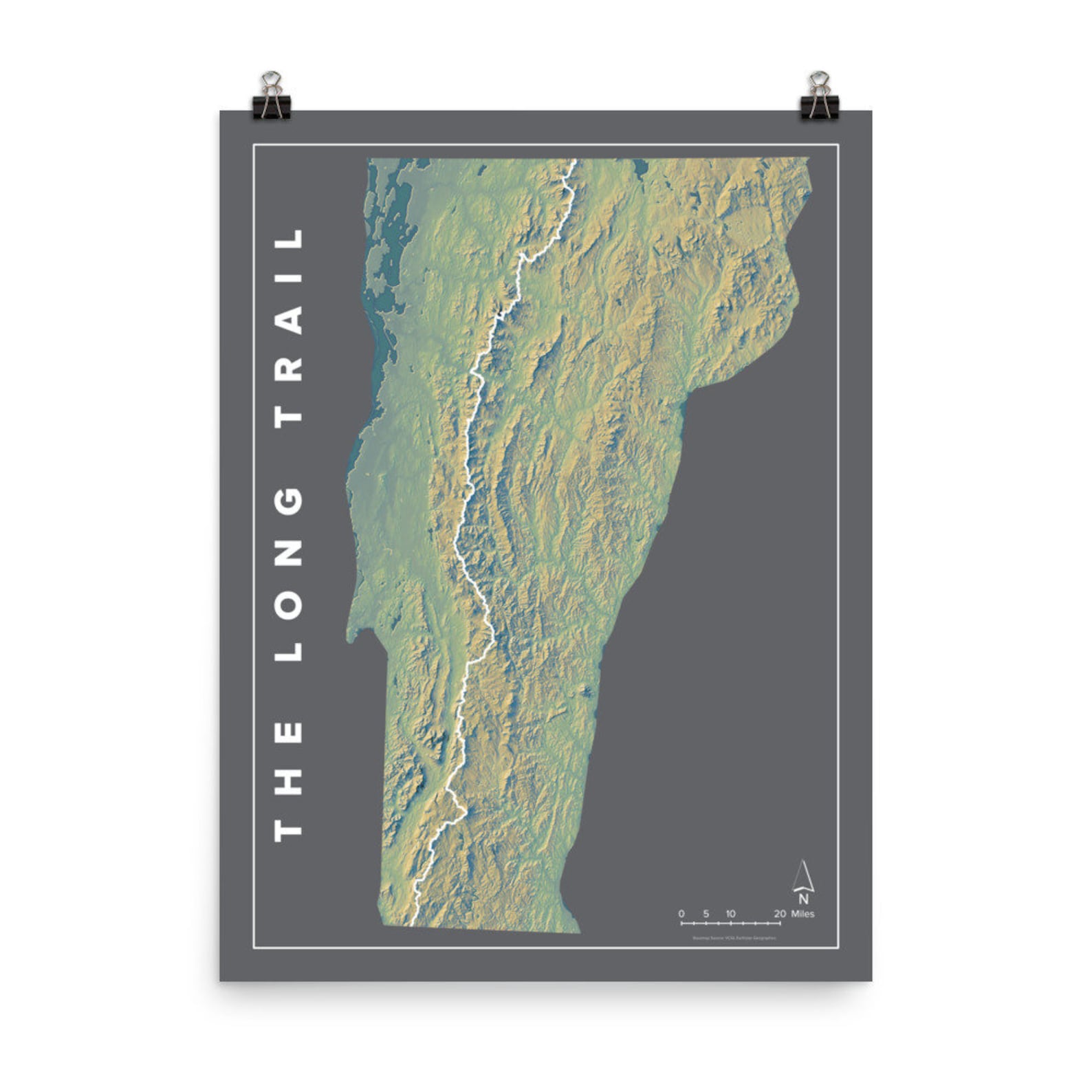 The Long Trail Map - LT Trail Map - Vermont Topographic Relief Map (two ...
