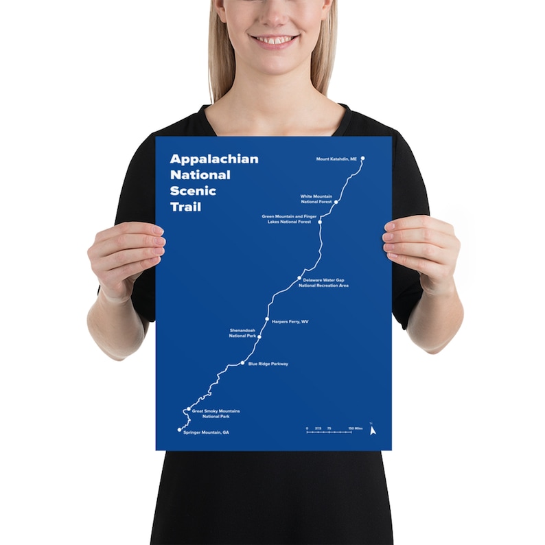 Appalachian Trail Map Print AT Trail Map Thru Hiker Gift Minimalist ...