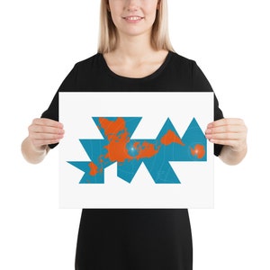 Dymaxion Map / Fuller Map of the World World Map Poster Orange and Blue ...
