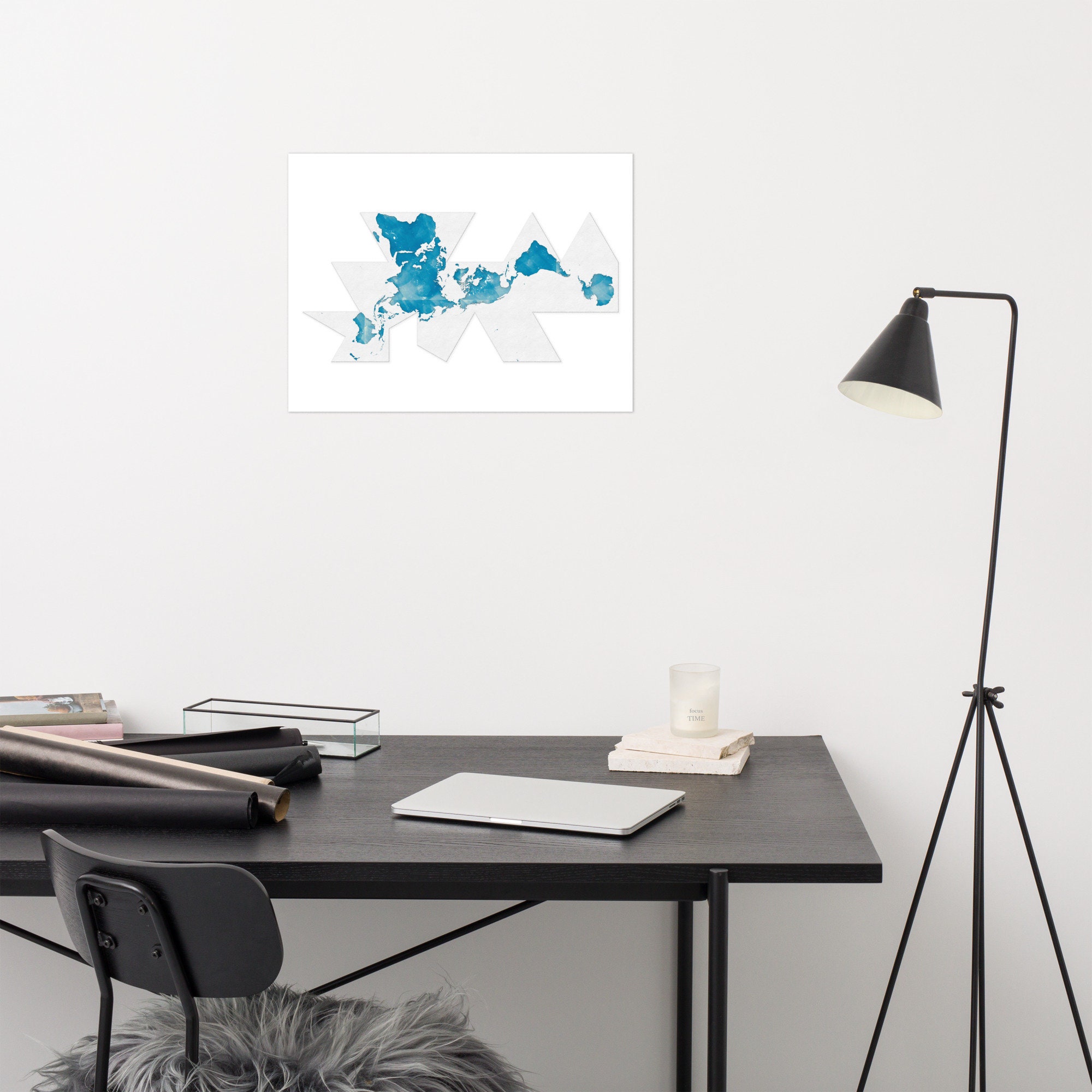 World Map on a Dymaxion Projection Poster Watercolor World - Etsy
