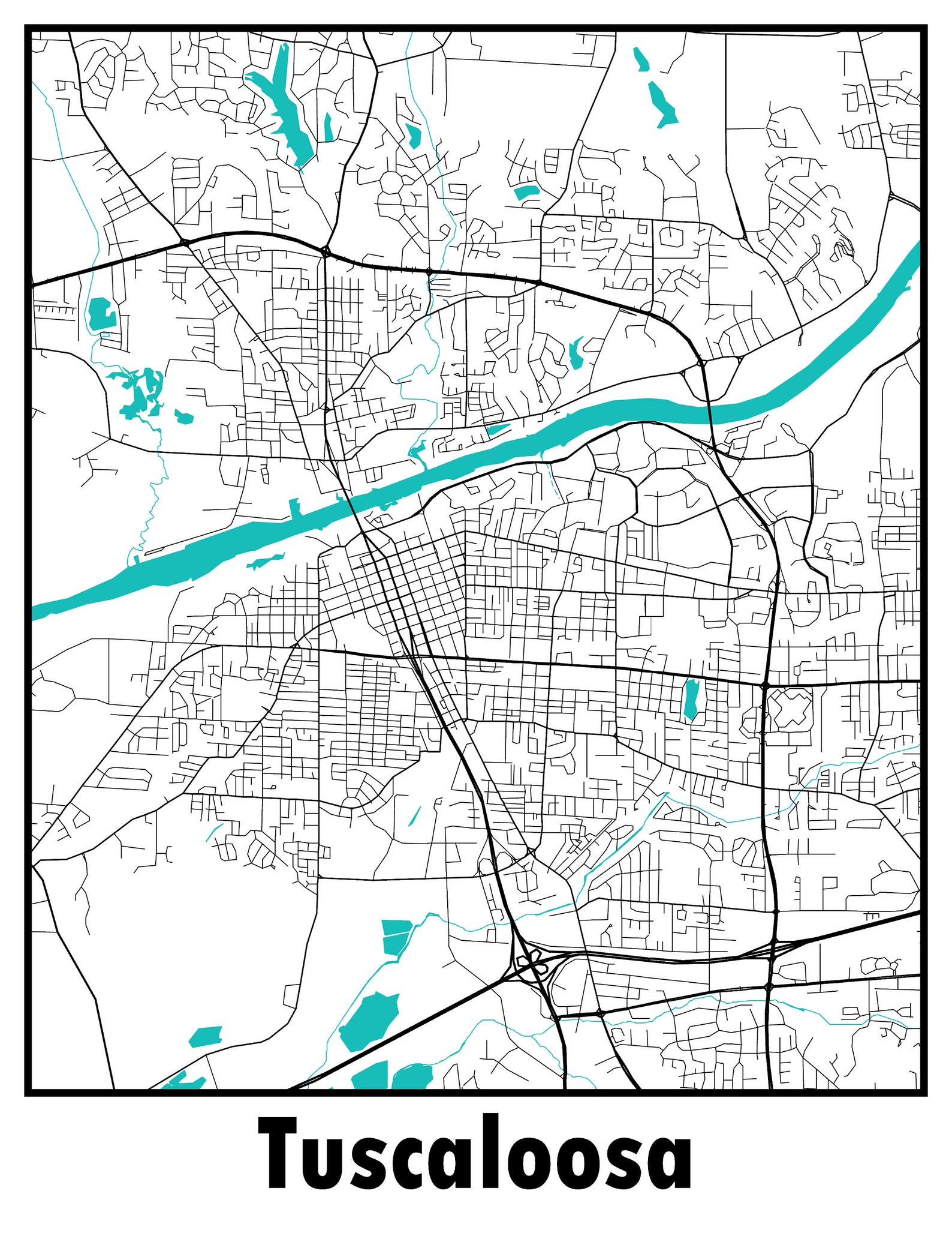 Tuscaloosa Alabama Streets Map Printable Minimalist Design | Etsy