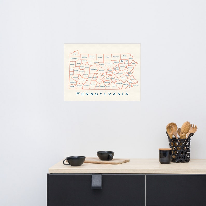 Pennsylvania Counties Map Poster, 18 Inches X 24 Inches printed on ...