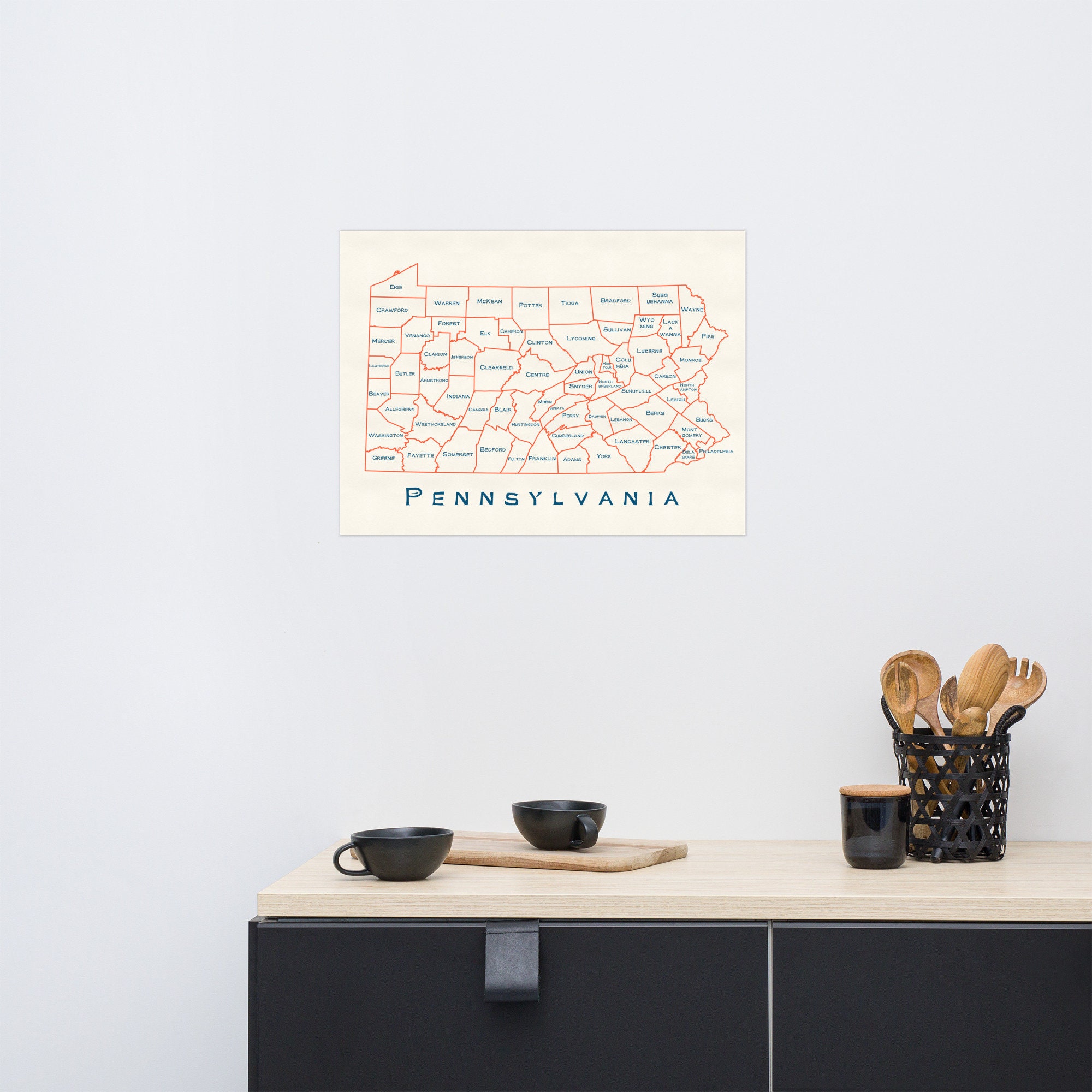Pennsylvania Counties Map Poster, 18 Inches X 24 Inches printed on ...