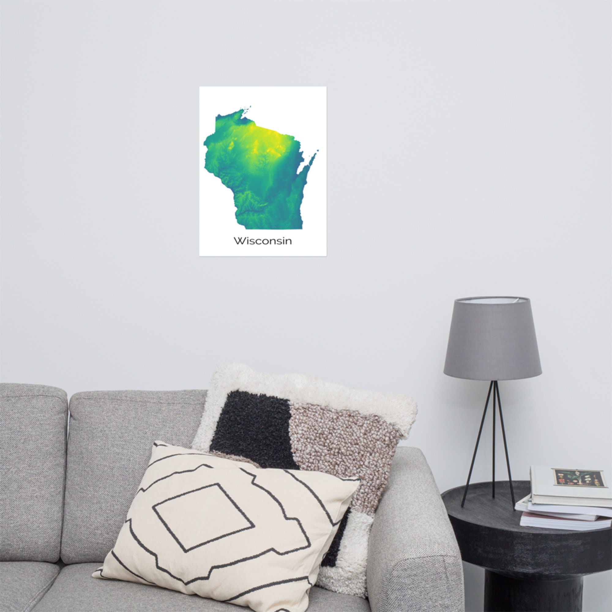 Map of Wisconsin Featuring Digital Elevation Model - Etsy