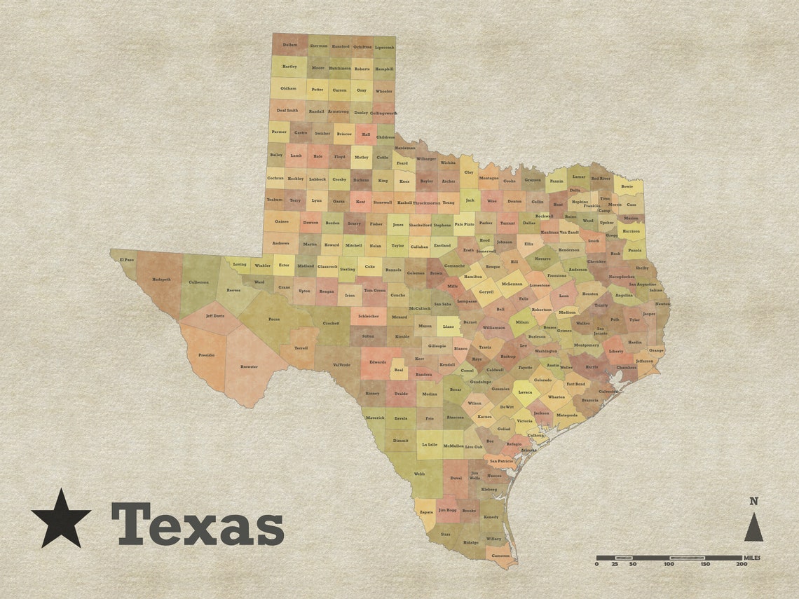 Texas Political Map Print – Lone Star State Counties (multiple Sizes ...