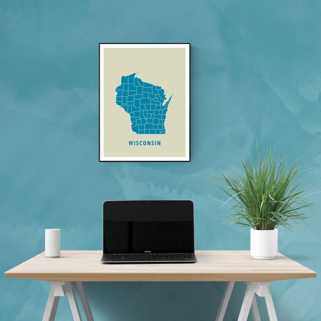 Wisconsin Counties Printable Minimalist Map - Blue & Beige - Etsy