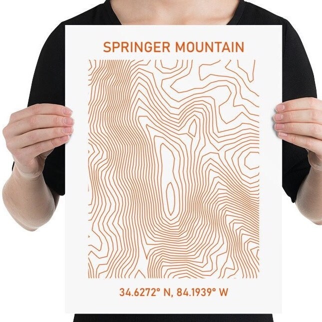 Map of Springer Mountain Showing Contours and Coordinates (34.6272 N ...