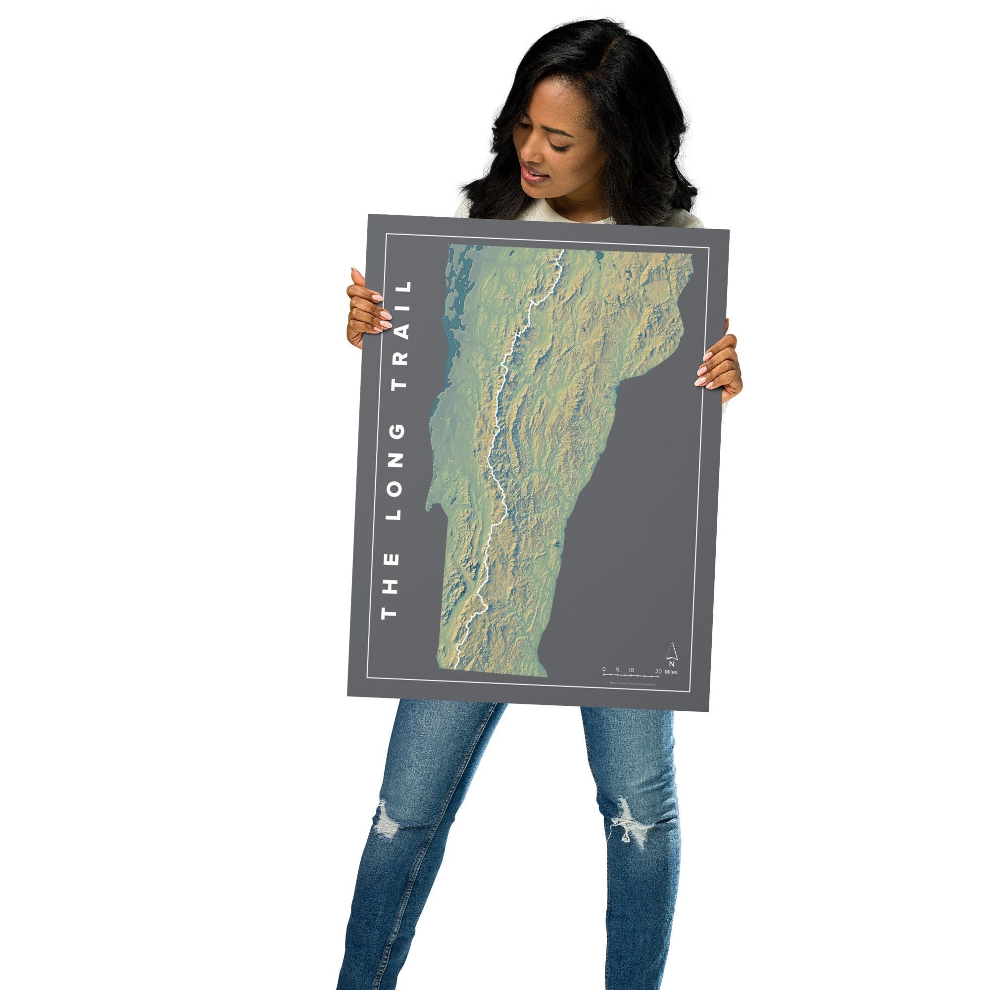 The Long Trail Map - LT Trail Map - Vermont Topographic Relief Map (two ...