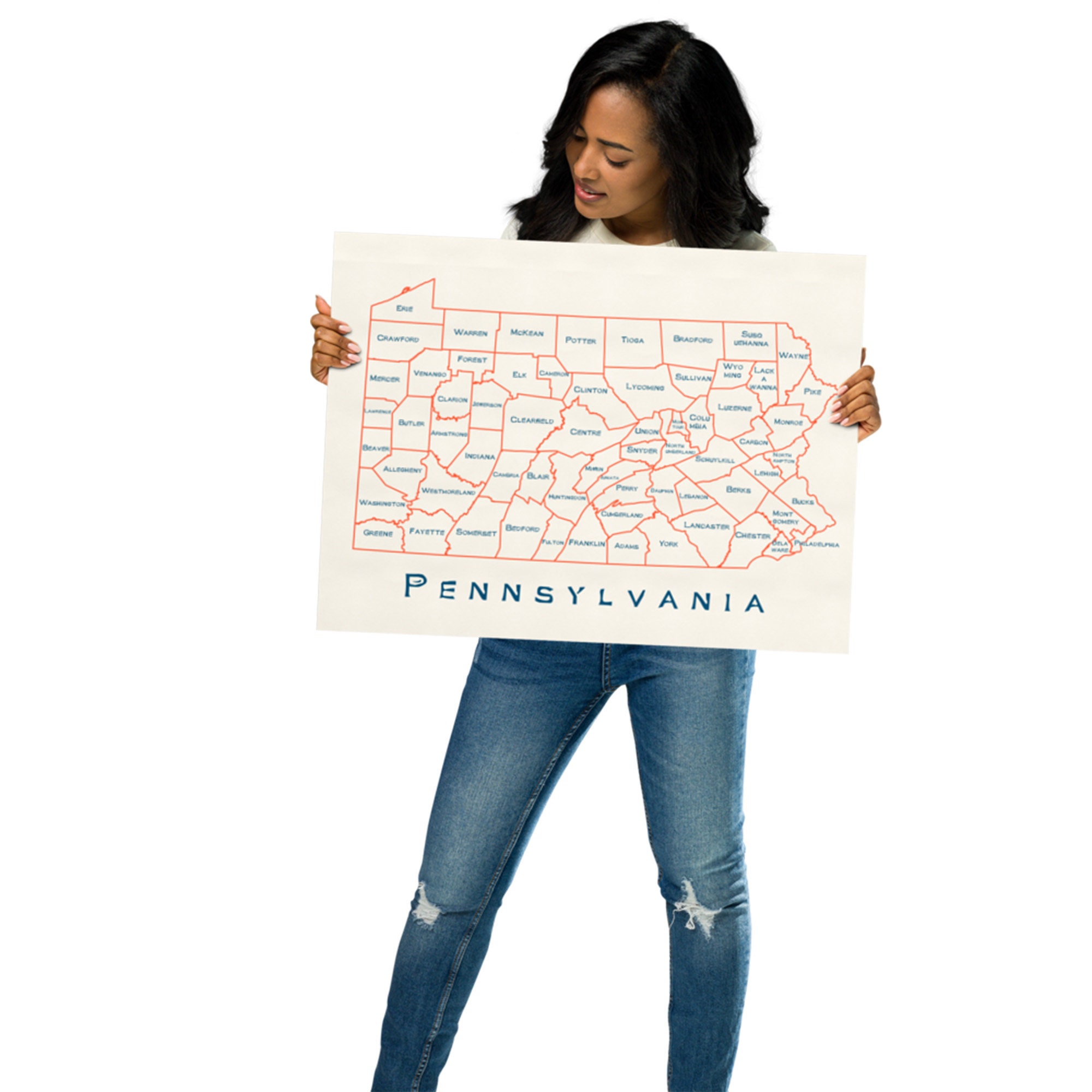 Pennsylvania Counties Map Poster, 18 Inches X 24 Inches printed on ...