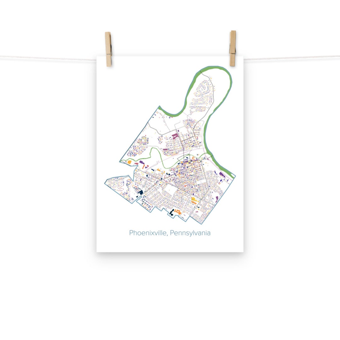 Vibrant/colorful Phoenixville, Pennsylvania Map Poster (available in ...