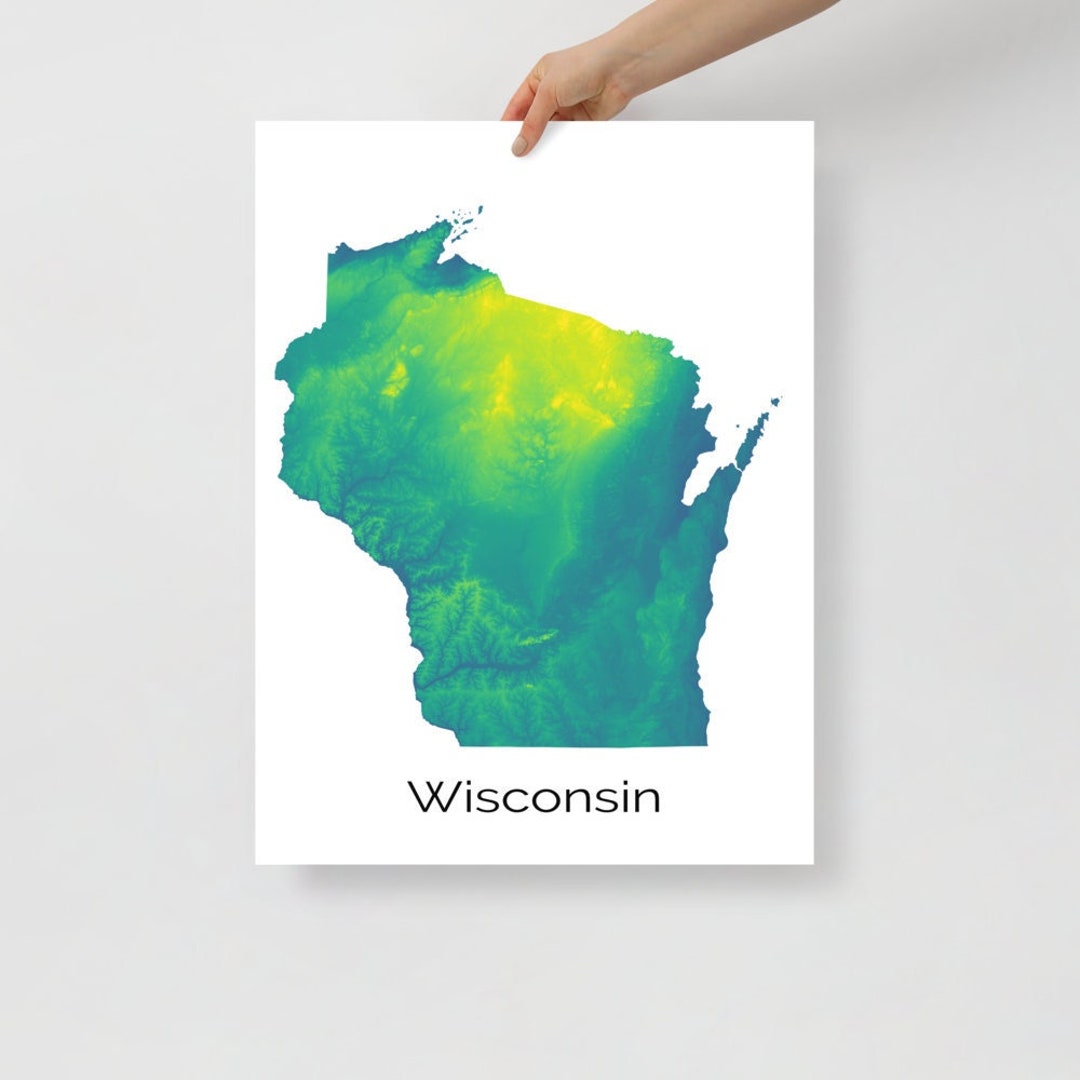 Map of Wisconsin - Featuring Digital Elevation Model (dem)/elevation ...