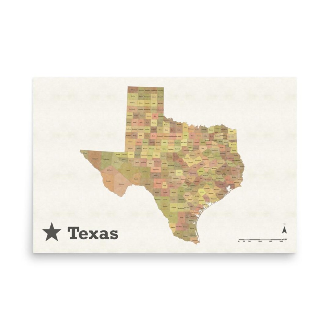 Texas Political Map Print – Lone Star State Counties (multiple Sizes ...