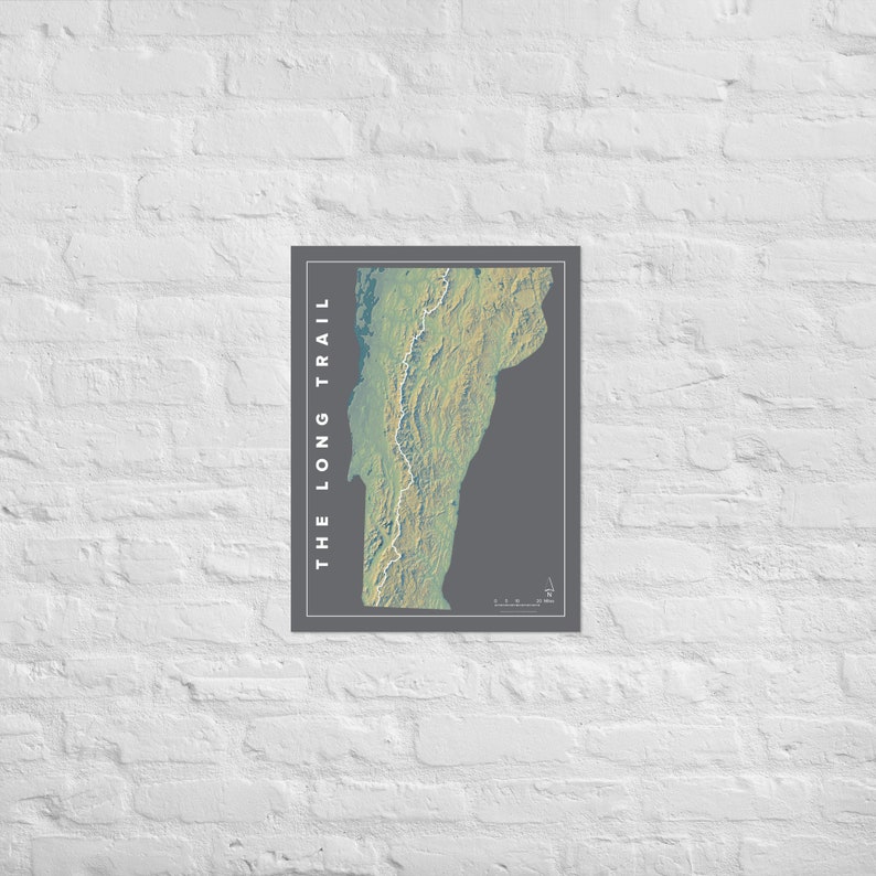 The Long Trail Map - LT Trail Map - Vermont Topographic Relief Map (two ...