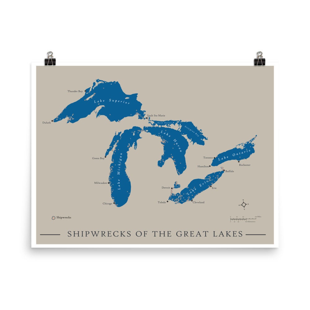 Great Lakes Shipwrecks Map Poster available in Multiple Sizes - Etsy Canada