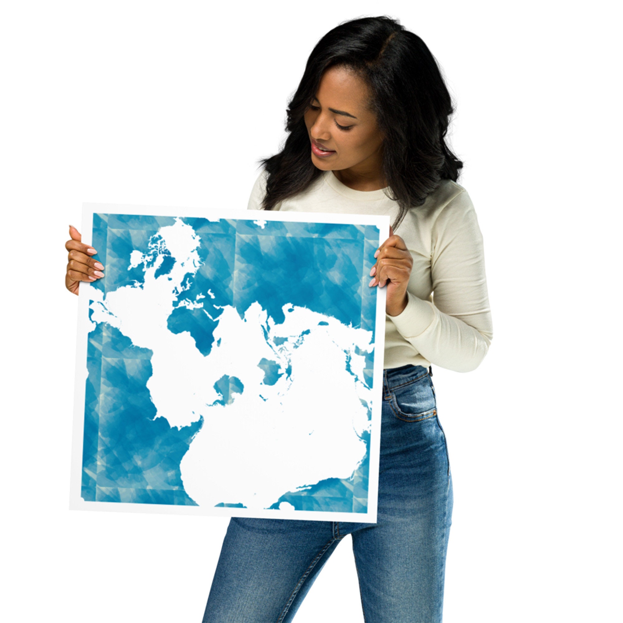 The Spilhaus World Ocean Map in a Square Projection Poster blue Fish ...