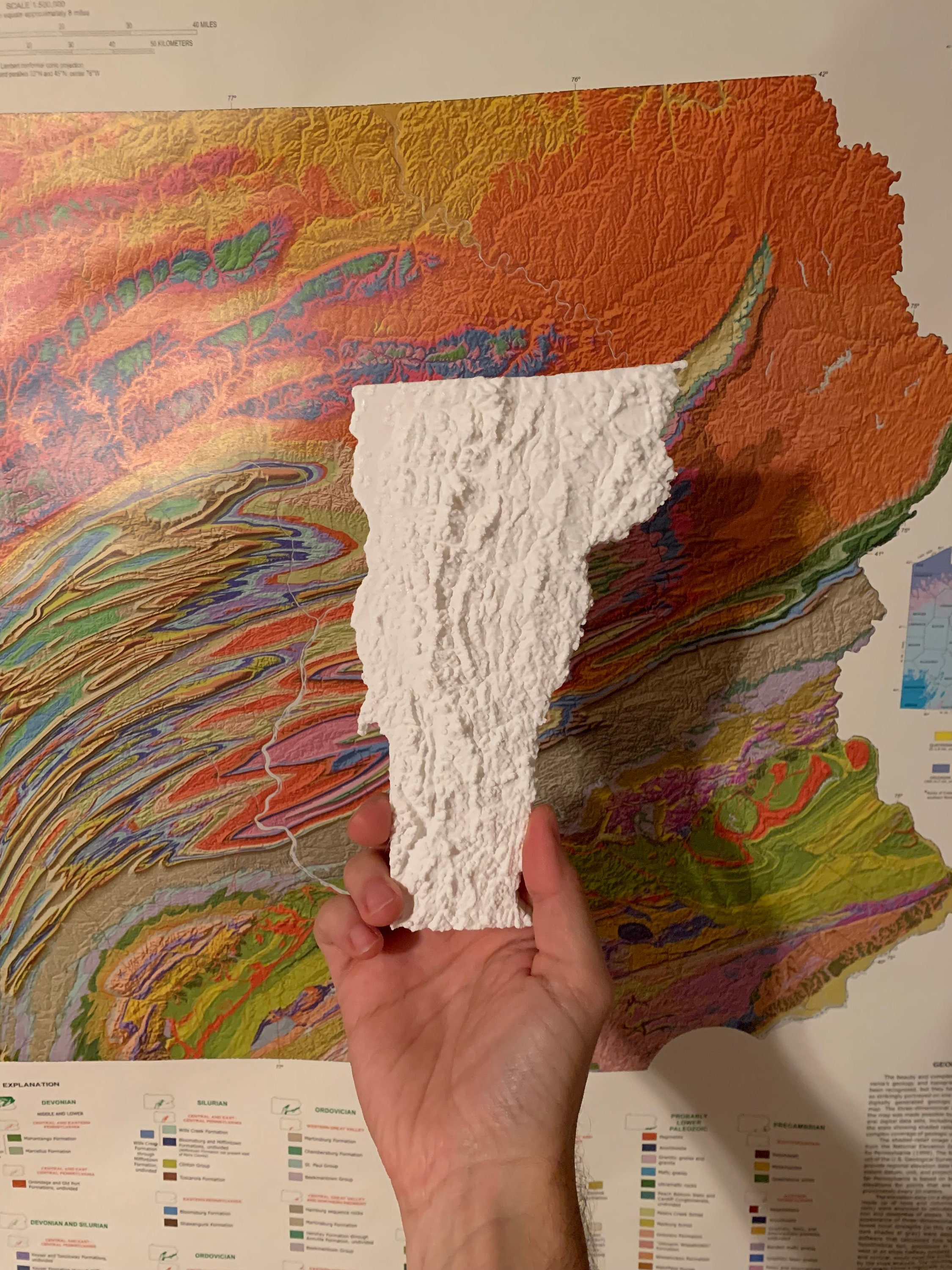 3D Printed Model Relief Map of Vermont White 4 Inches X 7 Inches X .75 ...