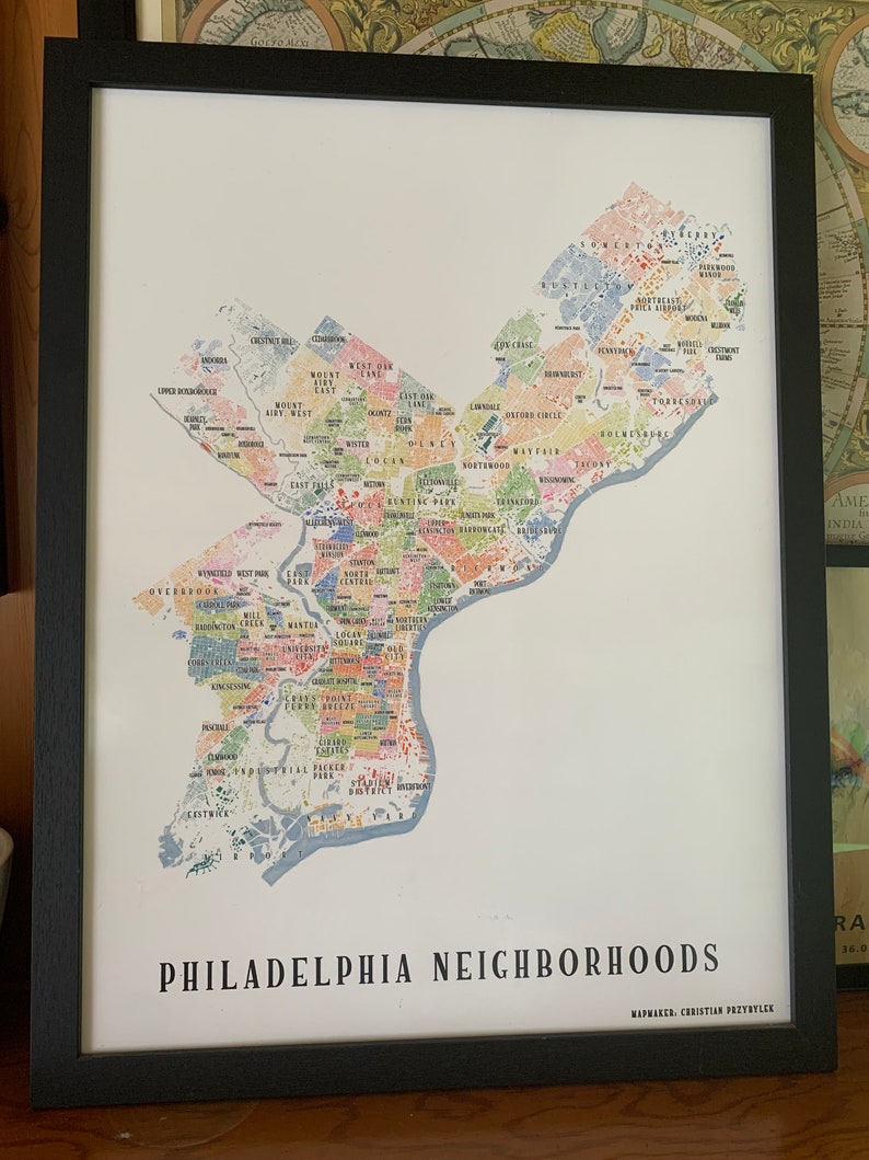 Vibrant Philadelphia Neighborhoods Map Poster | the City of Brotherly ...