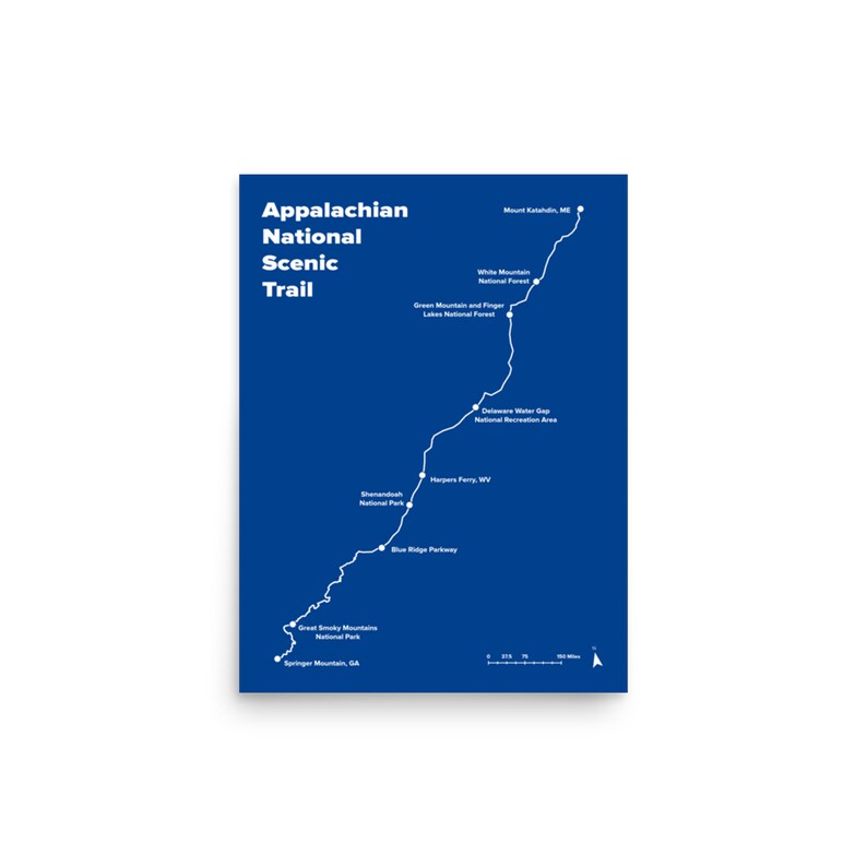 Appalachian Trail Map Print AT Trail Map Thru Hiker Gift Minimalist ...