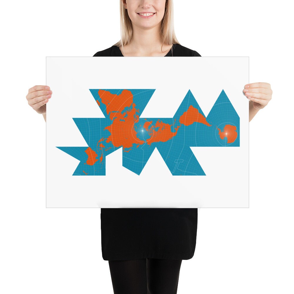 Dymaxion Map / Fuller Map of the World - World Map Poster (orange and ...