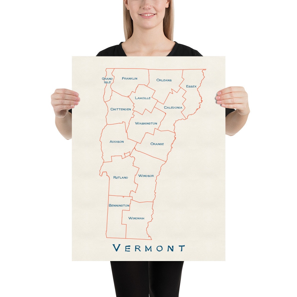 Vermont Counties Map - Etsy
