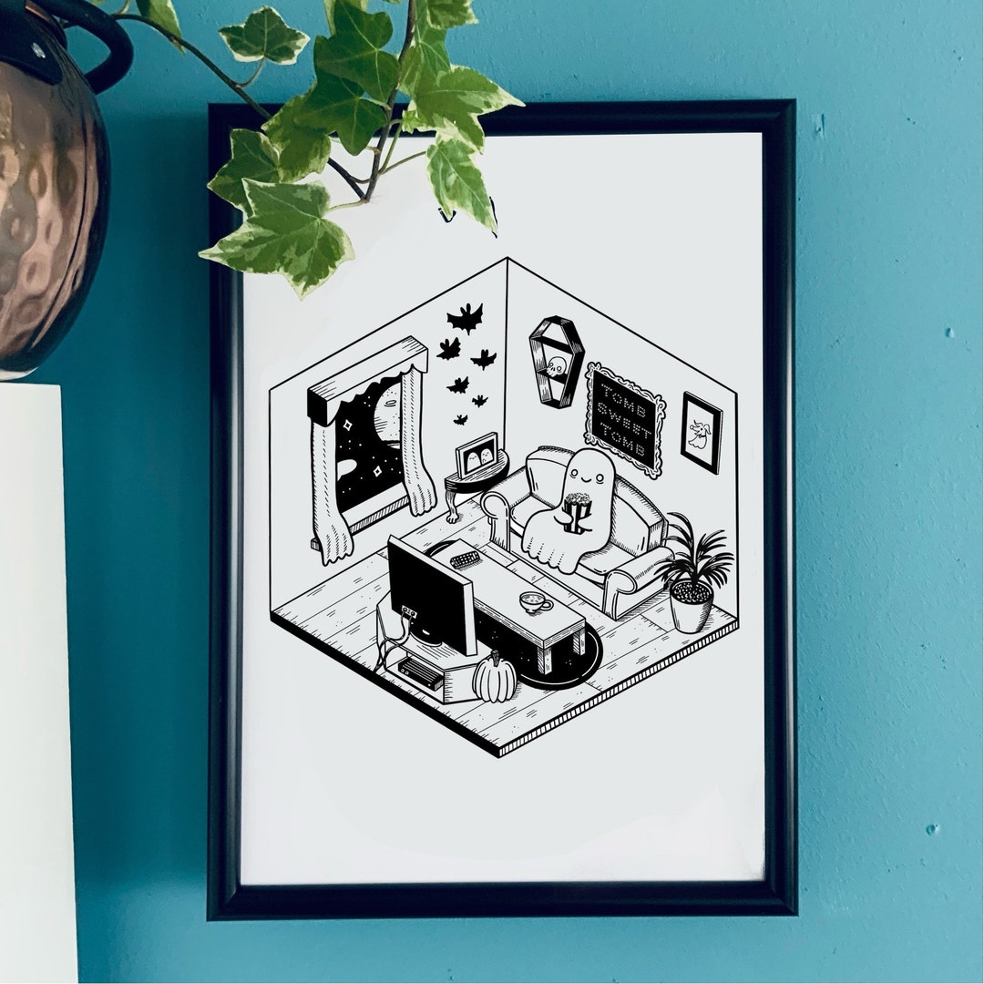 Cute Ghost Isometric Haunted House Print A4 Size - Etsy UK