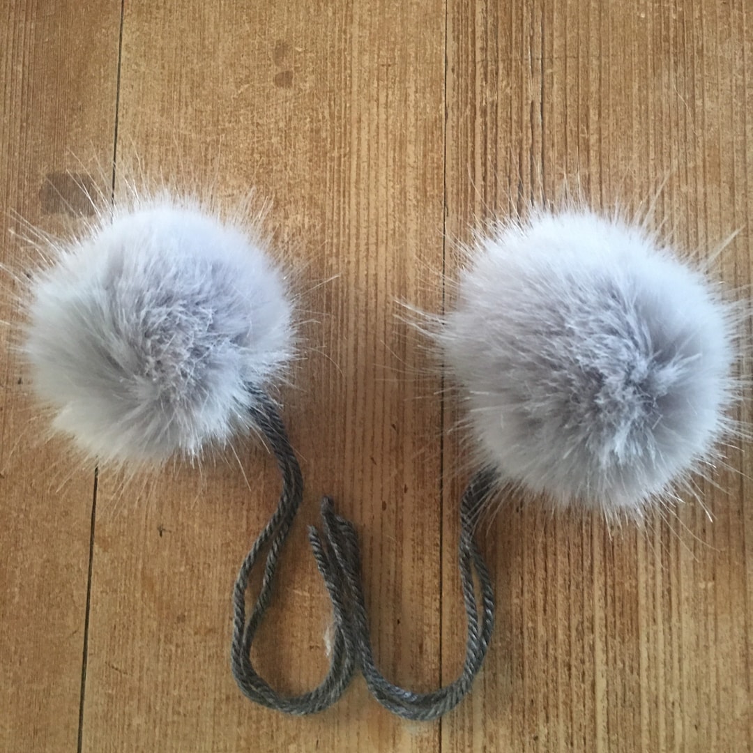 Pair of Mini Smoky Grey Mink Pom Poms | Baby Poms | Double Pom Pom Sets ...