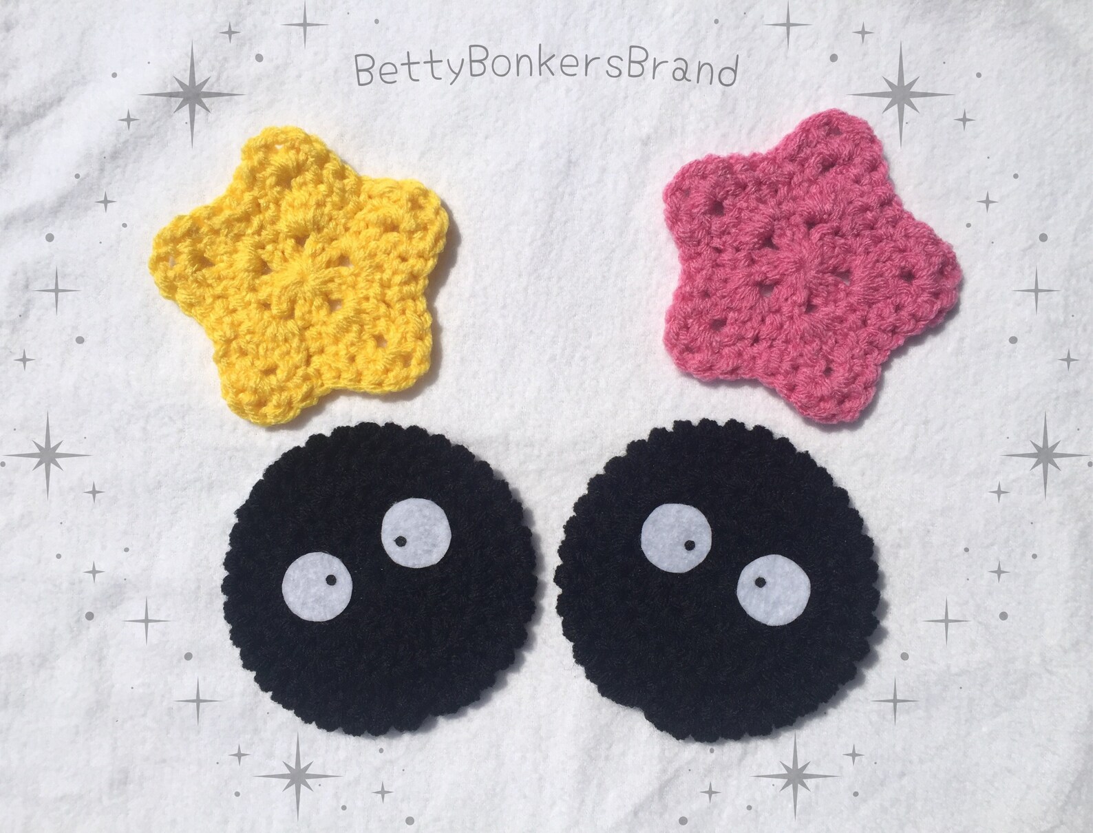 Crochet Soot Sprite Coasters: 4-pack; Dust Bunny W/ Konpeito- Crocheted ...