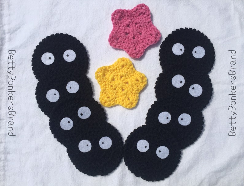 Crochet Soot Sprite Coasters: 4-pack; Dust Bunny W/ Konpeito- Crocheted ...