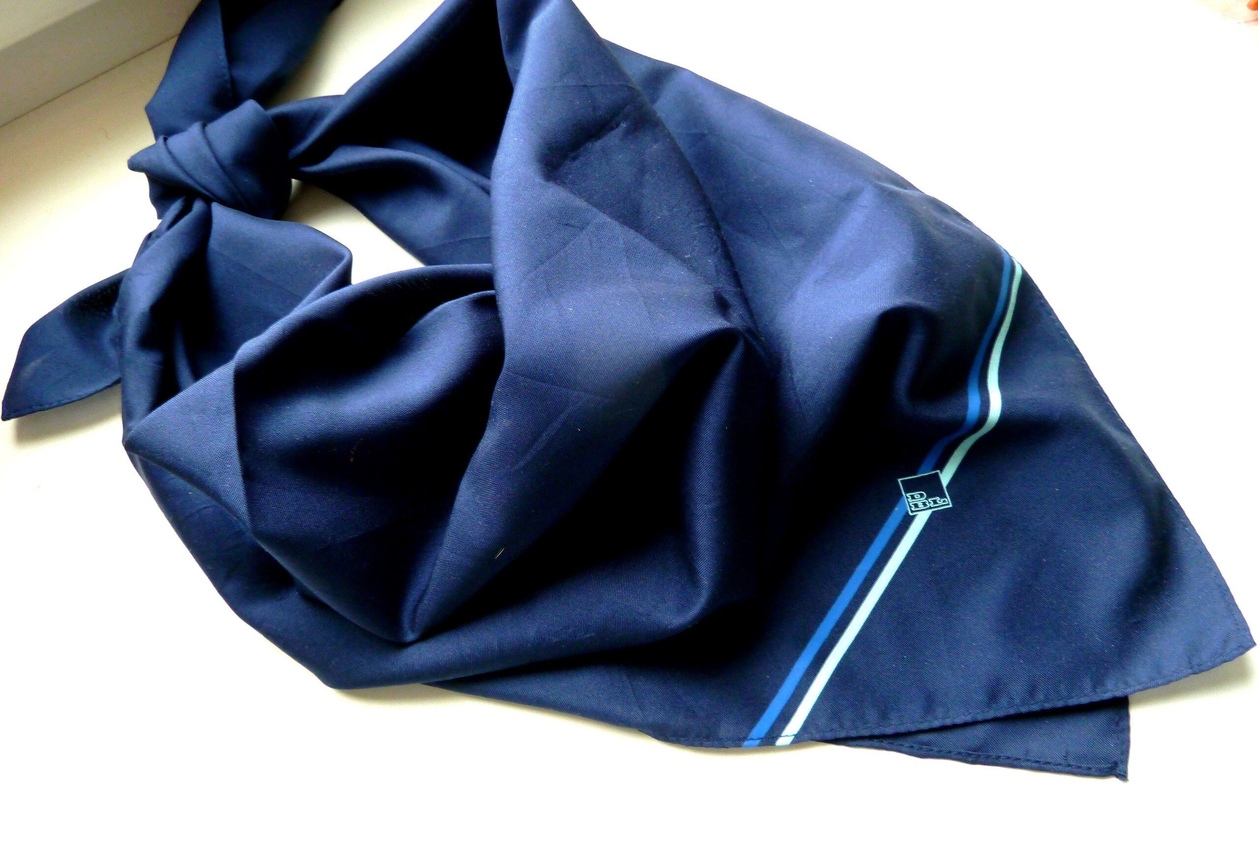 Dark Blue Head Scarf With Strip and Logo Scarf Vintage 1970s Shawl ...