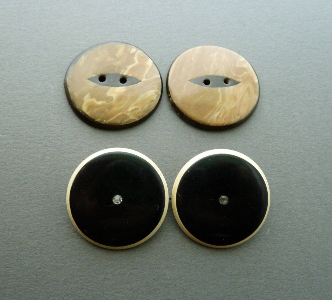 Art Deco Buttons 2 Set Beige Black Buttons Cream Black Buttons Vintage ...