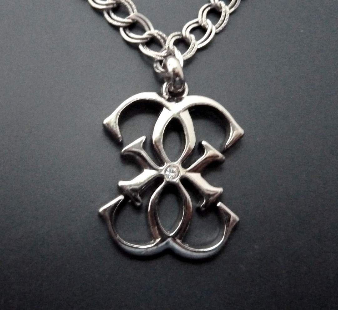 Vintage GUESS Logo Pendant Necklace, Rhodium Plated Crystal, 27" Chain ...
