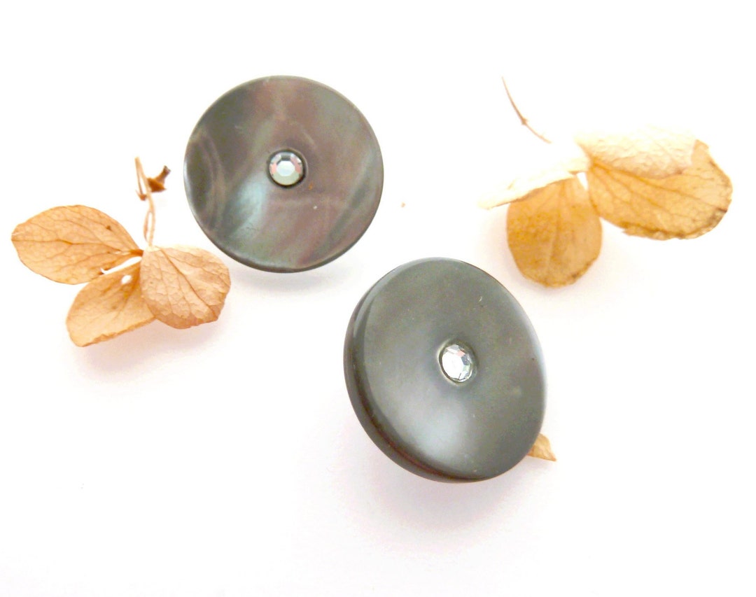 Ancient Mother of Pearl Buttons MOP and Crystals Buttons Set of 3 ...