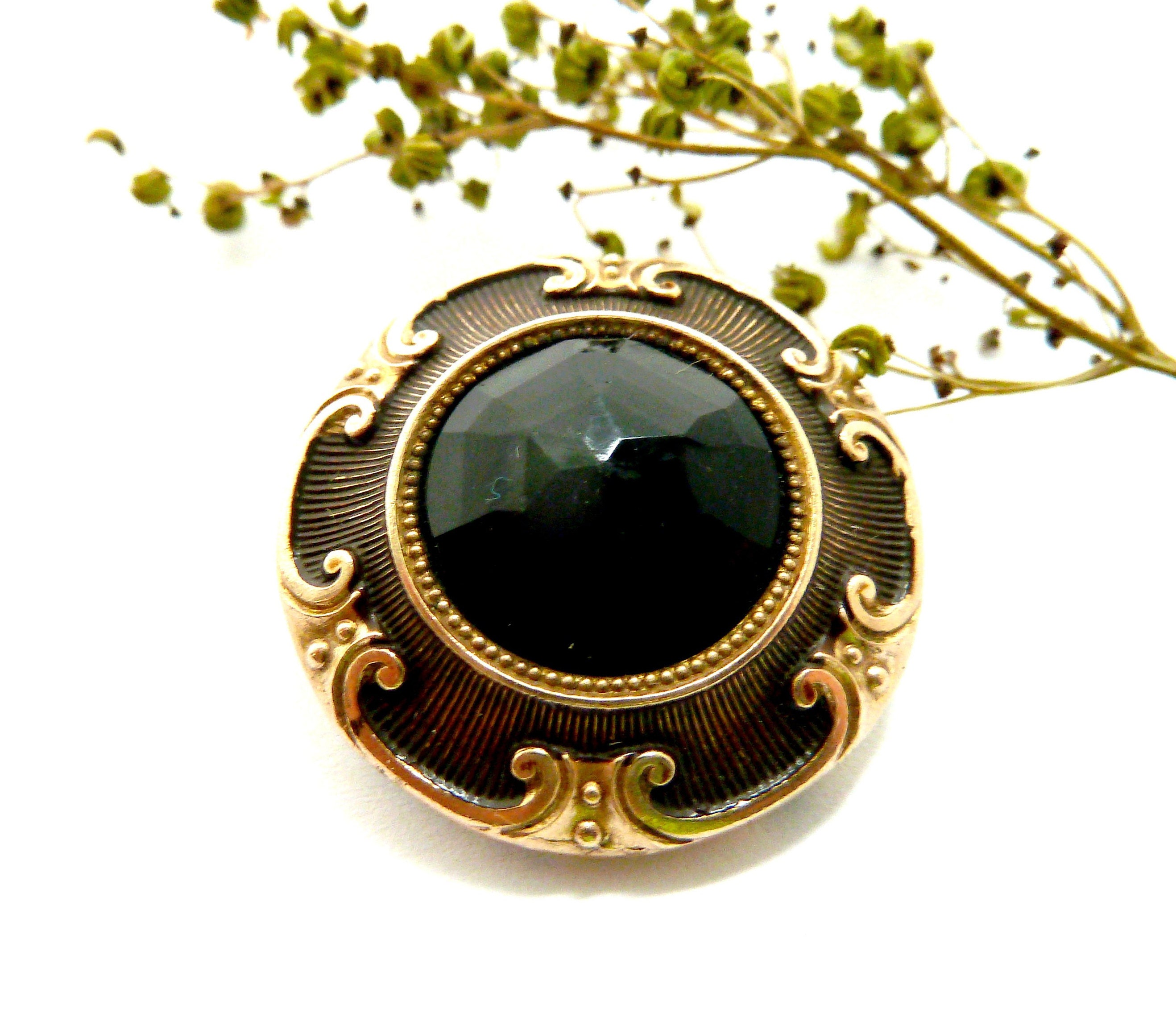 Large Jewelry Button Gold Black Button Ancient 1900s Button Victorian ...
