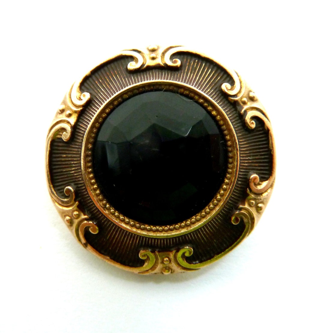 Large Jewelry Button Gold Black Button Ancient 1900s Button Victorian ...