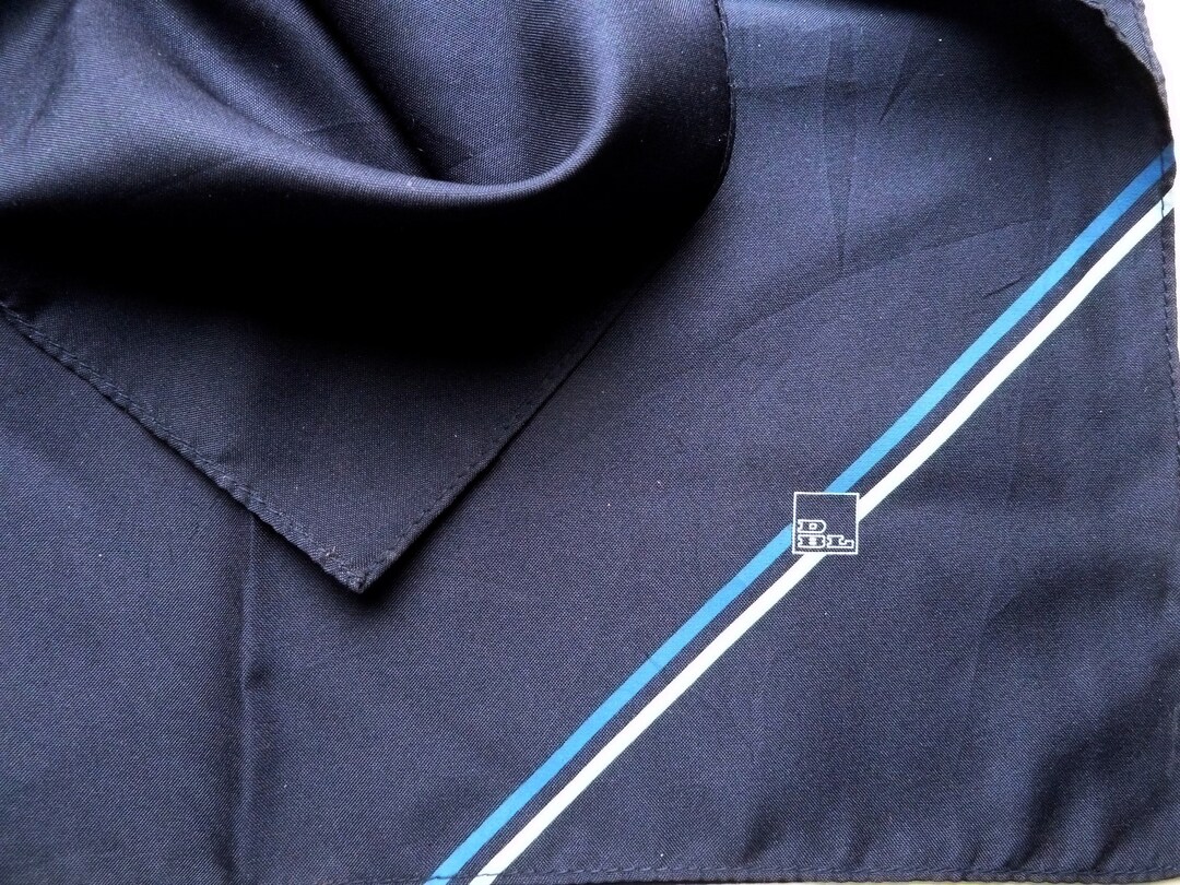 Dark Blue Head Scarf With Strip and Logo Scarf Vintage 1970s Shawl ...