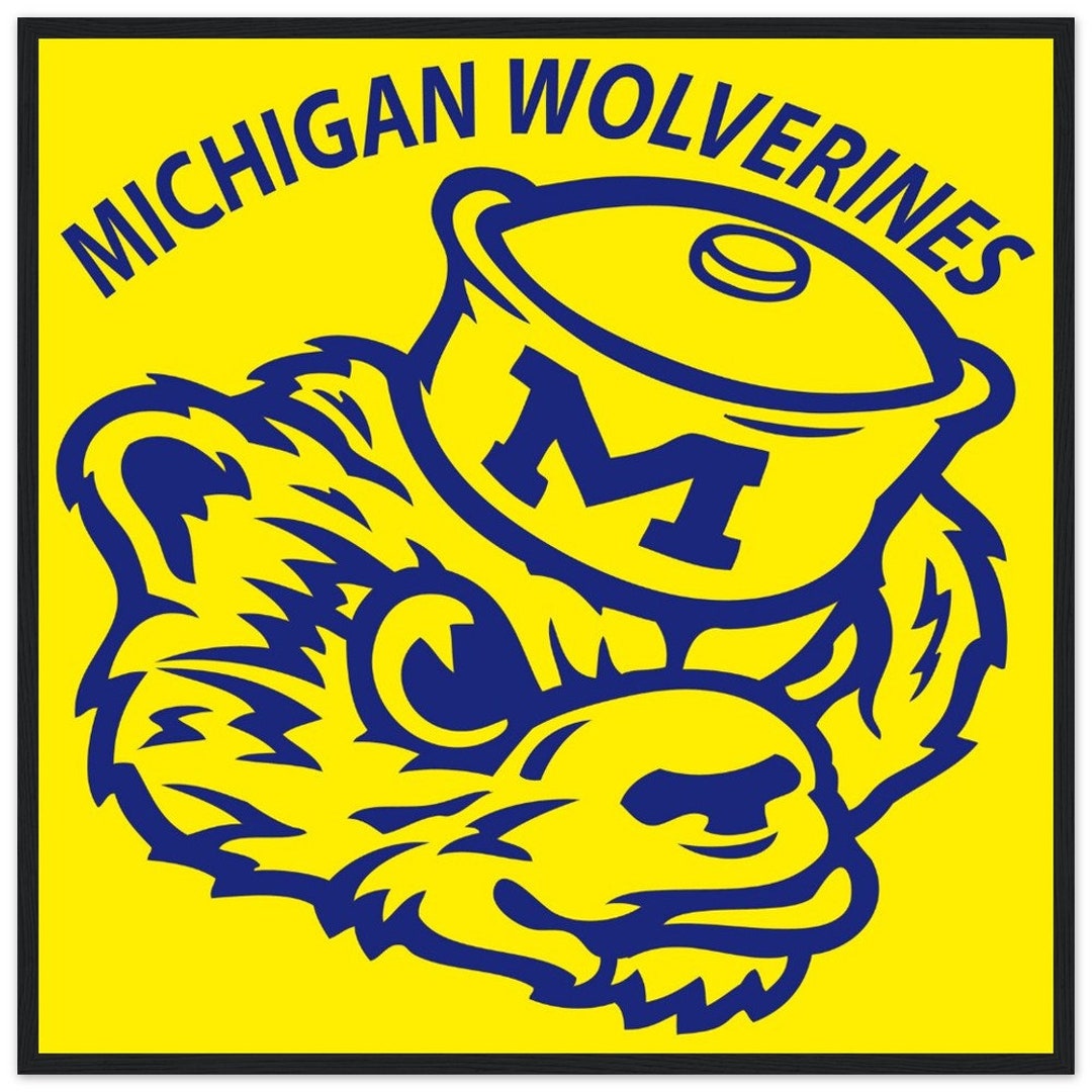 Old Logo Michigan Football Sign-yellow Background Wooden Framed Poster ...