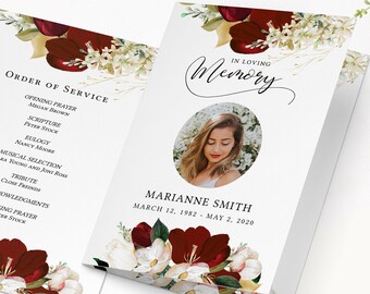 Obituary Template Red Roses - Etsy