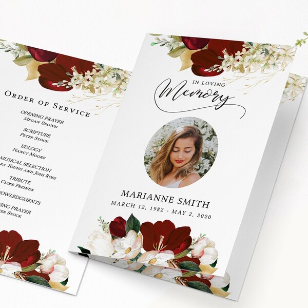 Red Rose Funeral Program - Etsy