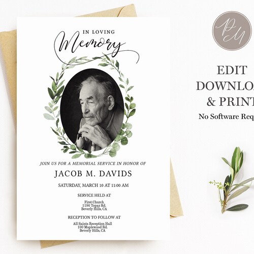 Memorial Invitation Printable Celebration of Life Template - Etsy