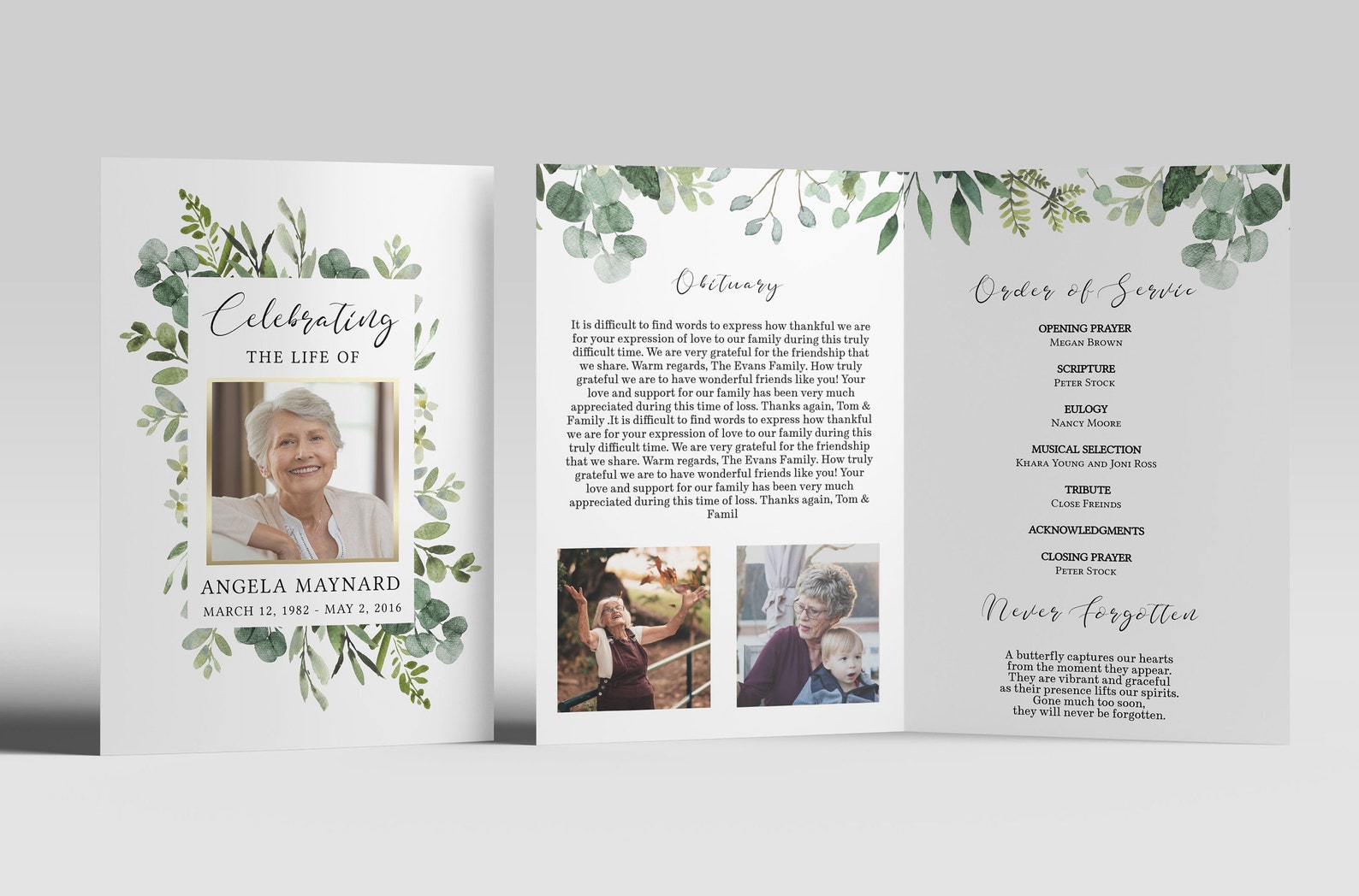 FUNERAL PROGRAM EDITABLE Template Printable Greenery Funeral - Etsy