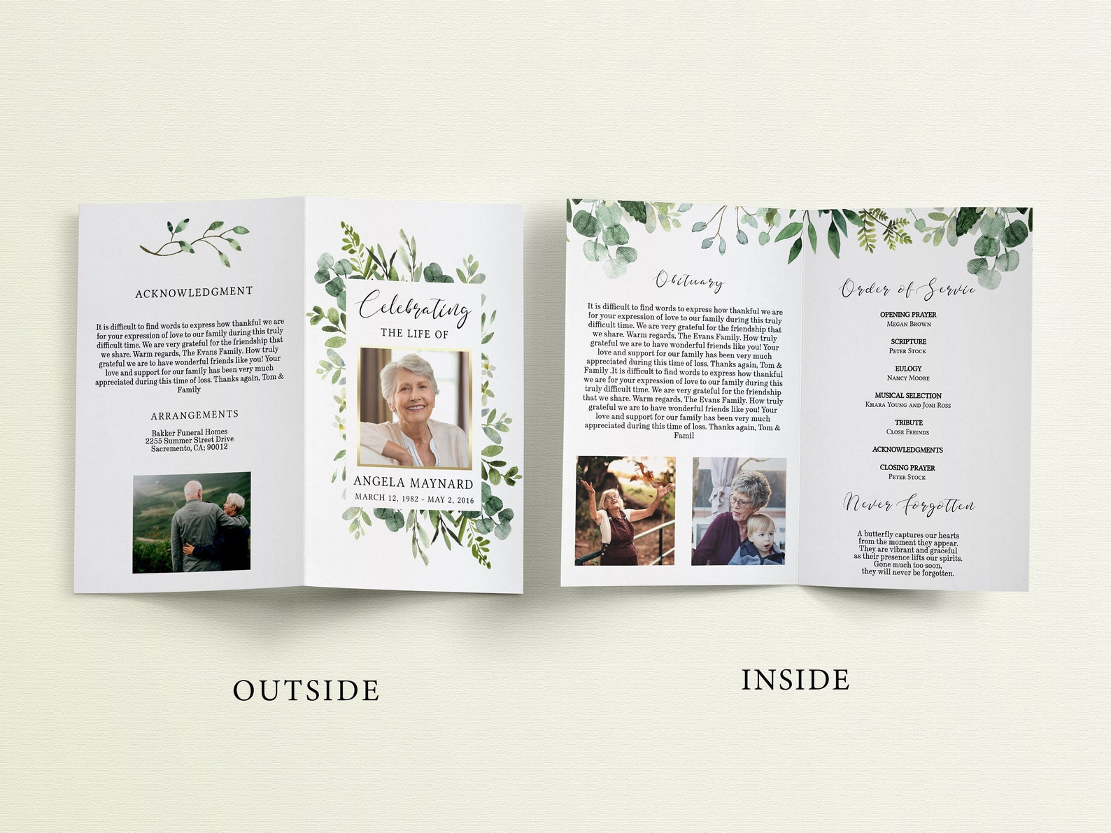 FUNERAL PROGRAM EDITABLE Template Printable Greenery Funeral - Etsy