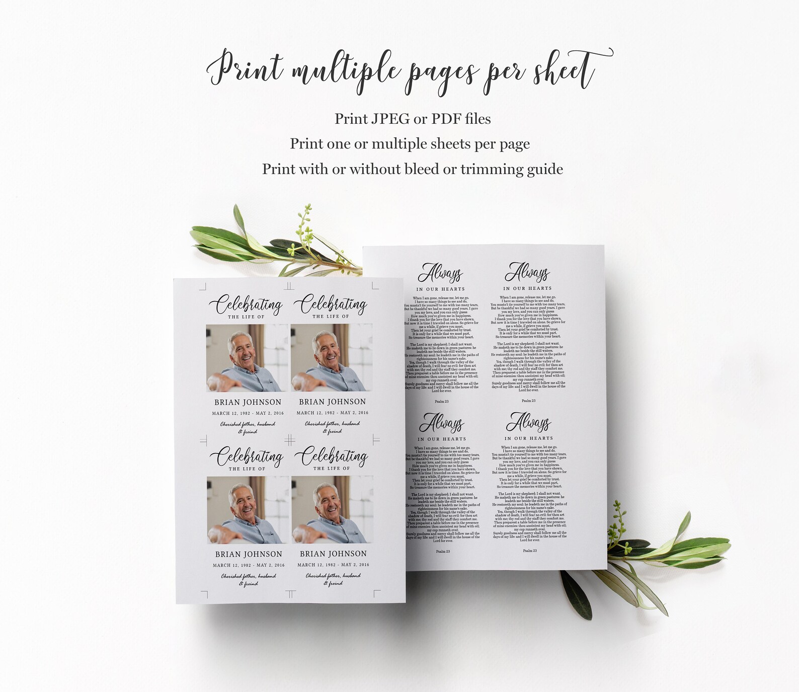 FUNERAL PRAYER CARDS Editable Template Printable Prayer Card - Etsy