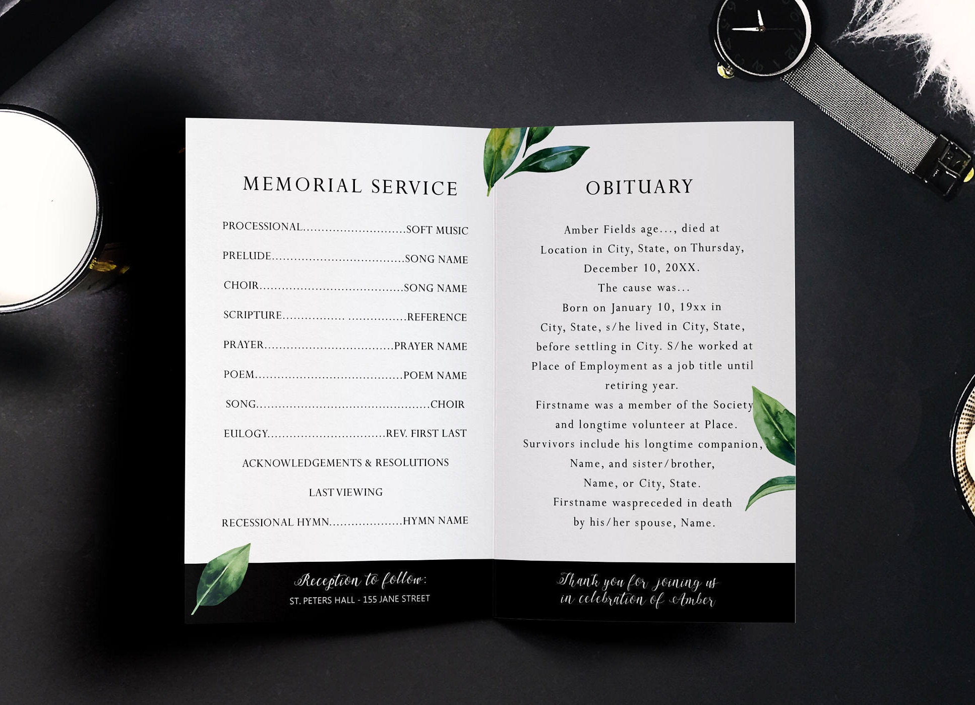 FUNERAL PROGRAM EDITABLE Template Printable Funeral Template | Etsy