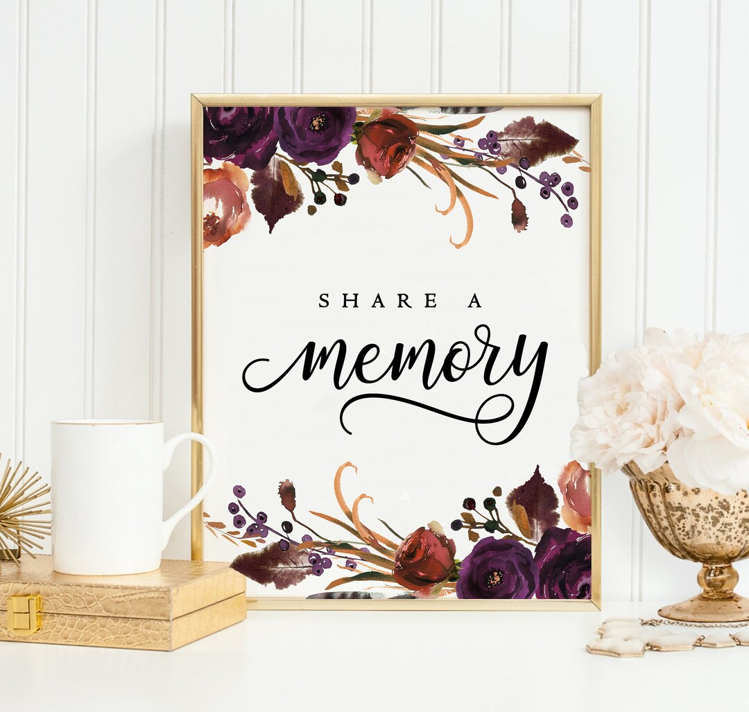 Printable Floral Memory Sign Purple Pink Rose Bouquet SHARE - Etsy