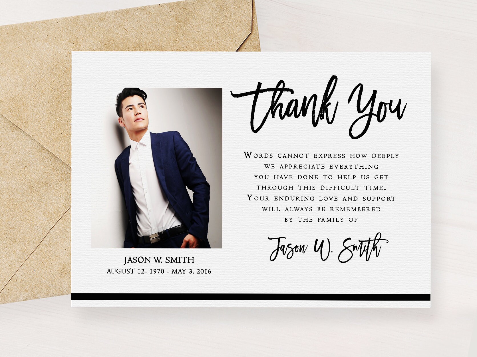 Modern Funeral Thank You Card Memorial Service Editable - Etsy Canada