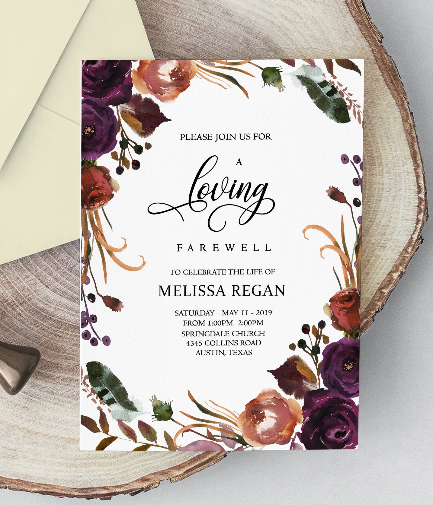 Floral Funeral Announcement Invitation Mourning Invitation - Etsy Canada