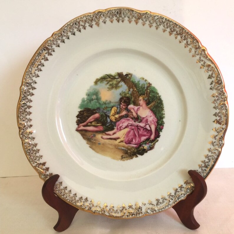 Santa Clara Porcelain Plate With Boucher Painting - Spanish Porcelain ...