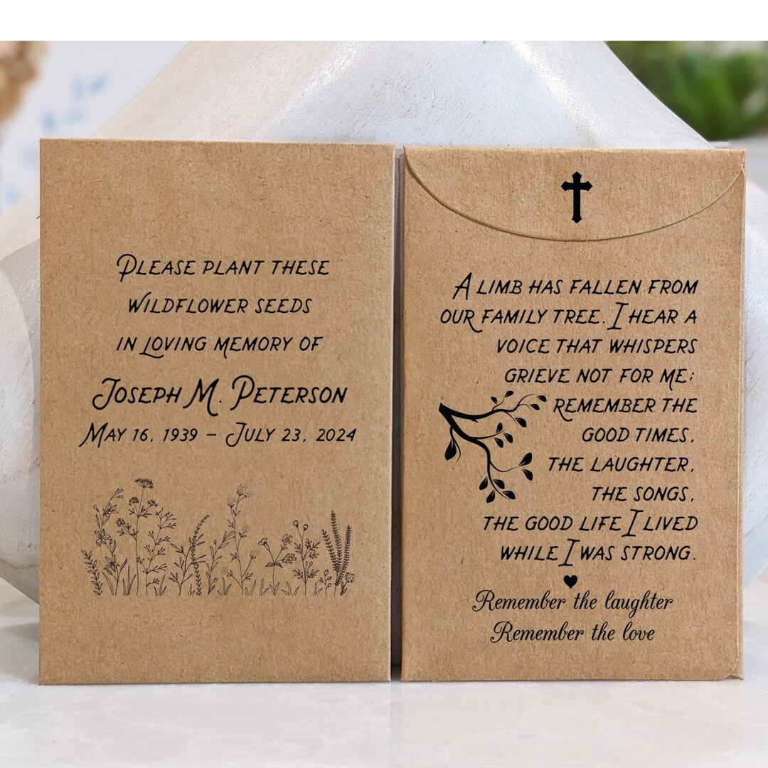 Custom Memorial Celebration of Life Seed Packet Favors, Personalized ...