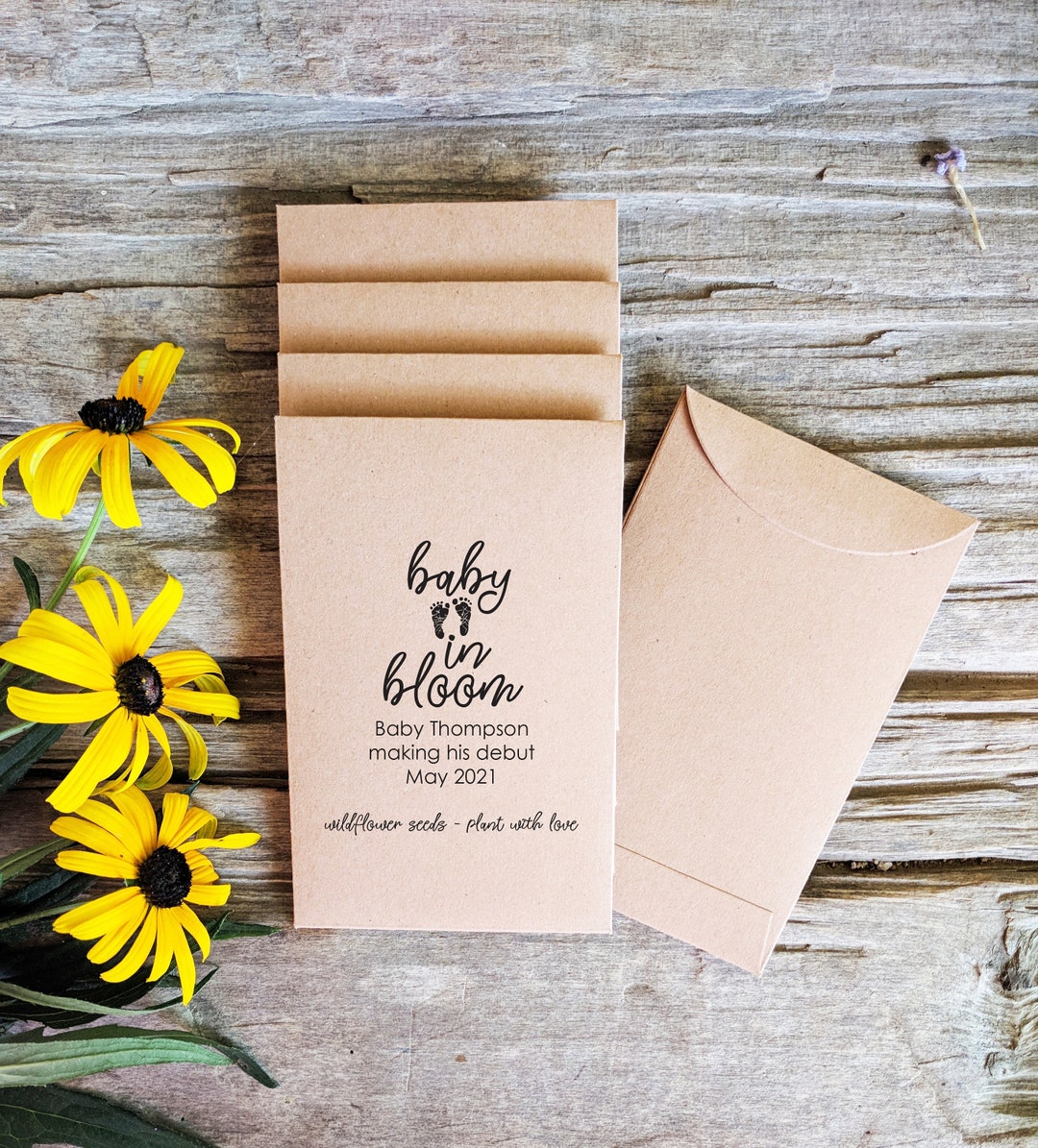 Rustic Baby Shower Seed Packet Favor, Baby in Bloom Personalized Favors ...